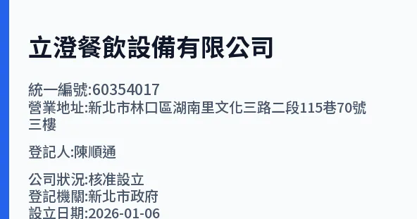 立澄餐飲設備有限公司的照片-統編 60354017(新北市) 公司登記資料與營業項目詳細圖表