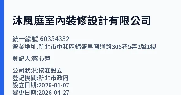 沐風庭室內裝修設計有限公司的照片-統編 60354332(新北市) 公司登記資料與營業項目詳細圖表
