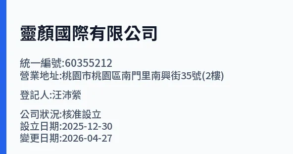 靈顏國際有限公司的照片-統編 60355212(桃園市) 公司登記資料與營業項目詳細圖表