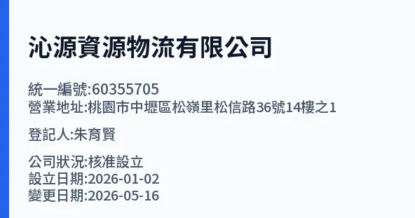 沁源資源物流有限公司的照片-統編 60355705(桃園市) 公司登記資料與營業項目詳細圖表