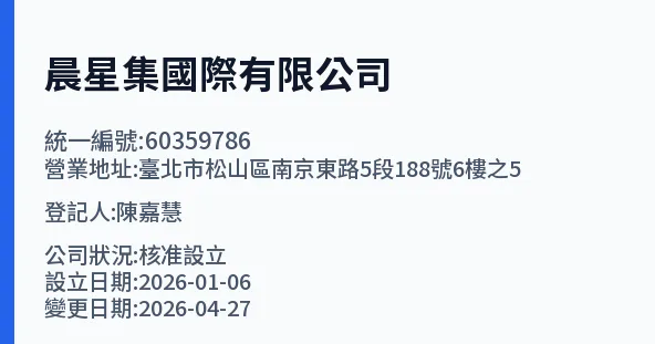 晨星集國際有限公司的照片-統編 60359786(臺北市) 公司登記資料與營業項目詳細圖表