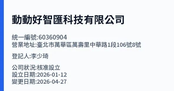 動動好智匯科技有限公司的照片-統編 60360904(臺北市) 公司登記資料與營業項目詳細圖表