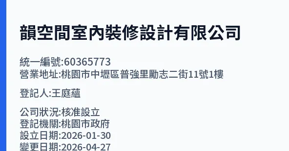 韻空間室內裝修設計有限公司的照片-統編 60365773(桃園市) 公司登記資料與營業項目詳細圖表