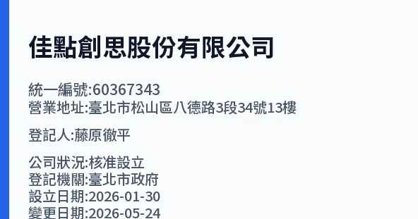 佳點創思股份有限公司的照片-統編 60367343(臺北市) 公司登記資料與營業項目詳細圖表