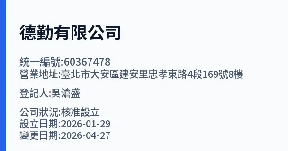 德勤有限公司的照片-統編 60367478(臺北市) 公司登記資料與營業項目詳細圖表