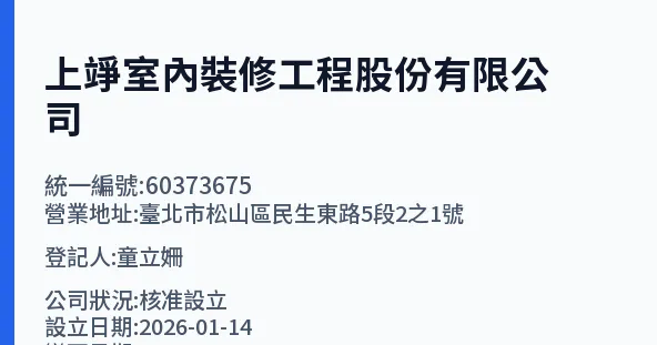 上竫室內裝修工程股份有限公司的照片-統編 60373675(臺北市) 公司登記資料與營業項目詳細圖表
