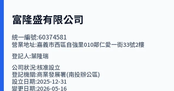 富隆盛有限公司的照片-統編 60374581(嘉義市) 公司登記資料與營業項目詳細圖表