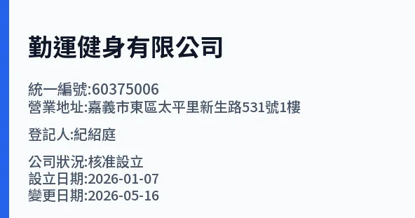 勤運健身有限公司的照片-統編 60375006(嘉義市) 公司登記資料與營業項目詳細圖表