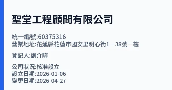 聖堂工程顧問有限公司的照片-統編 60375316(花蓮縣) 公司登記資料與營業項目詳細圖表