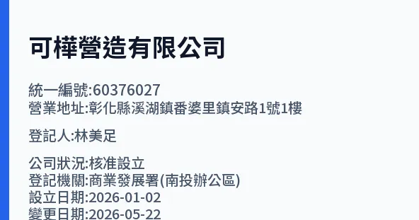 可樺營造有限公司的照片-統編 60376027(彰化縣) 公司登記資料與營業項目詳細圖表