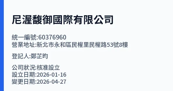 尼渥馥御國際有限公司的照片-統編 60376960(新北市) 公司登記資料與營業項目詳細圖表