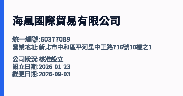 海風國際貿易有限公司的照片-統編 60377089 公司登記資料與營業項目詳細圖表
