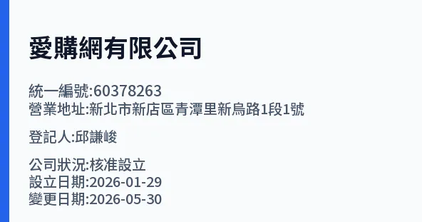 愛購網有限公司的照片-統編 60378263(新北市) 公司登記資料與營業項目詳細圖表
