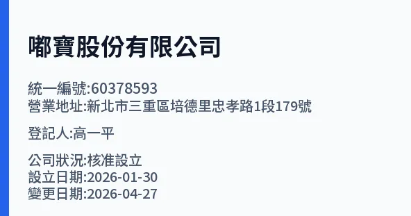 嘟寶股份有限公司的照片-統編 60378593(新北市) 公司登記資料與營業項目詳細圖表