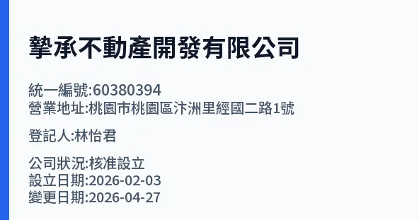 摯承不動產開發有限公司的照片-統編 60380394(桃園市) 公司登記資料與營業項目詳細圖表