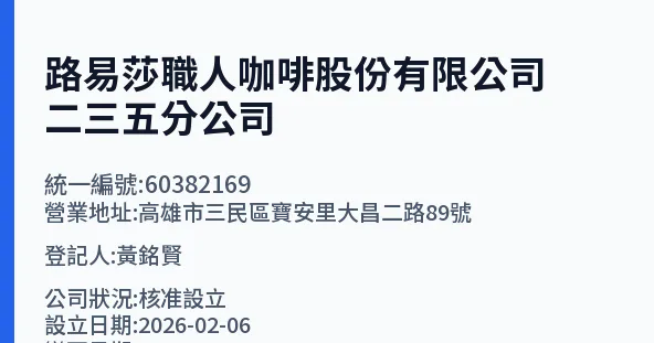 路易莎職人咖啡股份有限公司二三五分公司的照片-統編 60382169(高雄市) 公司登記資料與營業項目詳細圖表