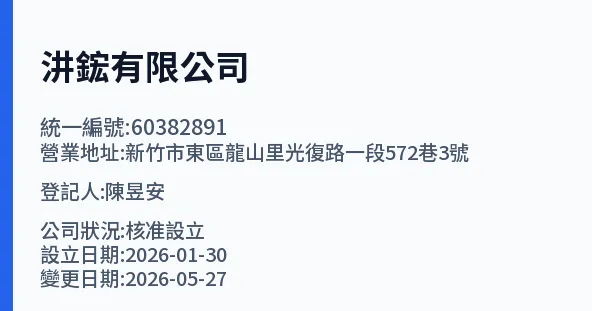 汫鋐有限公司的照片-統編 60382891(新竹市) 公司登記資料與營業項目詳細圖表