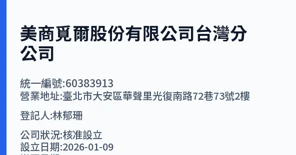 美商覓爾股份有限公司台灣分公司的照片-統編 60383913(臺北市) 公司登記資料與營業項目詳細圖表