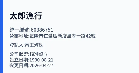 太郎漁行的照片-統編 60386751(基隆市) 公司登記資料與營業項目詳細圖表