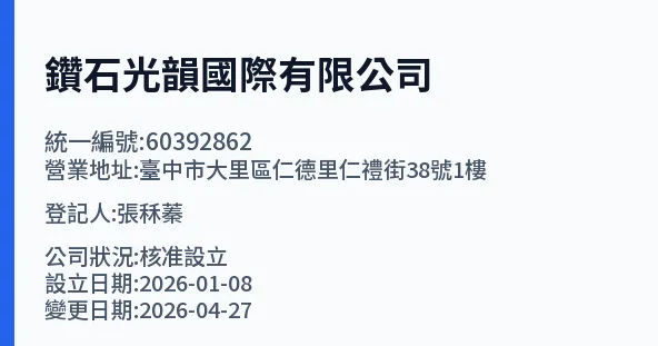 鑽石光韻國際有限公司的照片-統編 60392862(臺中市) 公司登記資料與營業項目詳細圖表