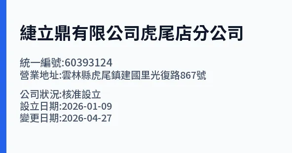 緁立鼎有限公司虎尾店分公司的照片-統編 60393124(雲林縣) 公司登記資料與營業項目詳細圖表