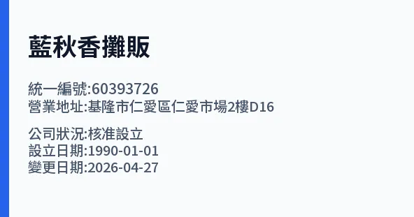 藍秋香攤販的照片-統編 60393726(基隆市) 公司登記資料與營業項目詳細圖表