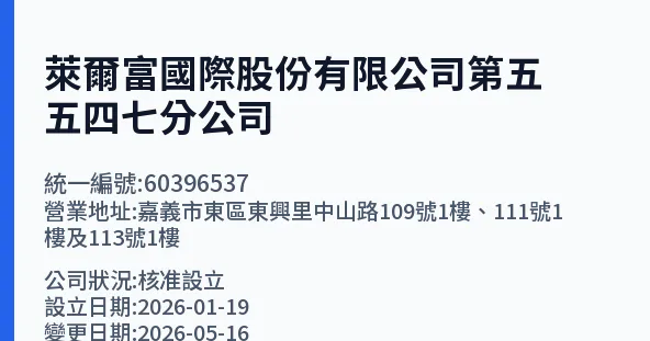 萊爾富國際股份有限公司第五五四七分公司的照片-統編 60396537(嘉義市) 公司登記資料與營業項目詳細圖表