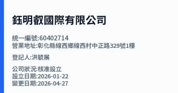 鈺明叡國際有限公司的照片-統編 60402714(彰化縣) 公司登記資料與營業項目詳細圖表