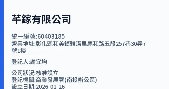芊鎵有限公司的照片-統編 60403185(彰化縣) 公司登記資料與營業項目詳細圖表