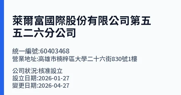 萊爾富國際股份有限公司第五五二六分公司的照片-統編 60403468(高雄市) 公司登記資料與營業項目詳細圖表