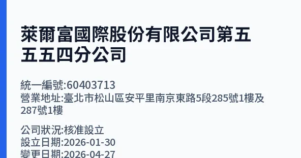 萊爾富國際股份有限公司第五五五四分公司的照片-統編 60403713(臺北市) 公司登記資料與營業項目詳細圖表