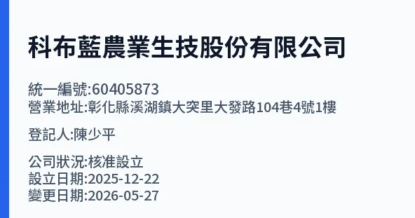 科布藍農業生技股份有限公司的照片-統編 60405873(彰化縣) 公司登記資料與營業項目詳細圖表