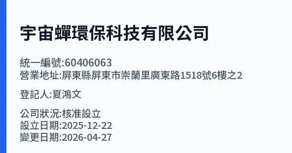 宇宙蟬環保科技有限公司的照片-統編 60406063(屏東縣) 公司登記資料與營業項目詳細圖表