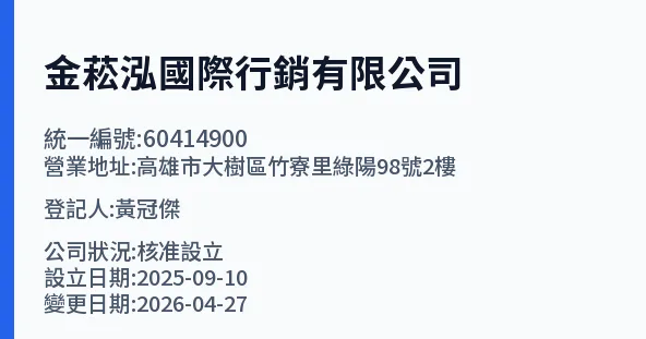 金菘泓國際行銷有限公司的照片-統編 60414900(高雄市) 公司登記資料與營業項目詳細圖表