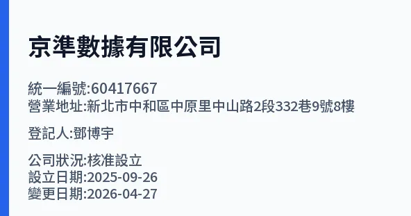 京準數據有限公司的照片-統編 60417667(新北市) 公司登記資料與營業項目詳細圖表
