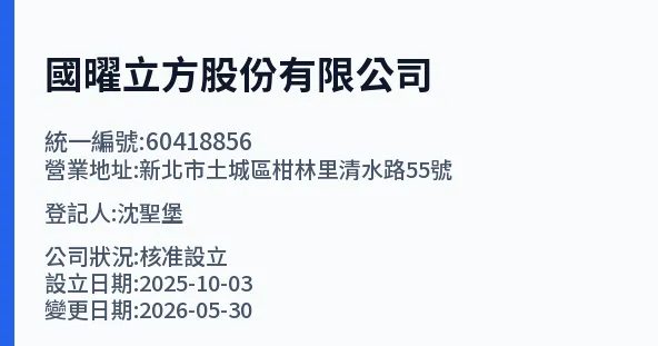 國曜立方股份有限公司的照片-統編 60418856(新北市) 公司登記資料與營業項目詳細圖表