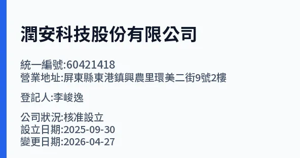 潤安科技股份有限公司的照片-統編 60421418(屏東縣) 公司登記資料與營業項目詳細圖表