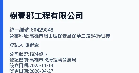 樹壹郡工程有限公司的照片-統編 60429848(高雄市) 公司登記資料與營業項目詳細圖表