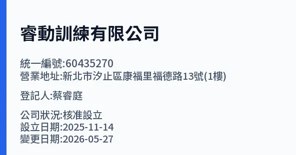 睿動訓練有限公司的照片-統編 60435270(新北市) 公司登記資料與營業項目詳細圖表