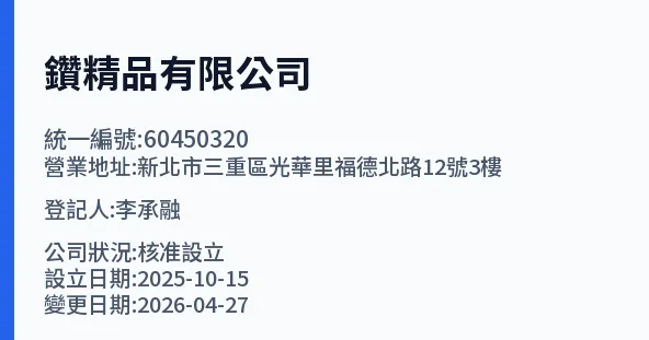 鑽精品有限公司的照片-統編 60450320(新北市) 公司登記資料與營業項目詳細圖表