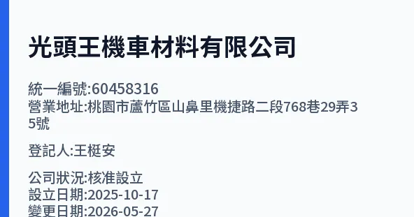 光頭王機車材料有限公司的照片-統編 60458316(桃園市) 公司登記資料與營業項目詳細圖表