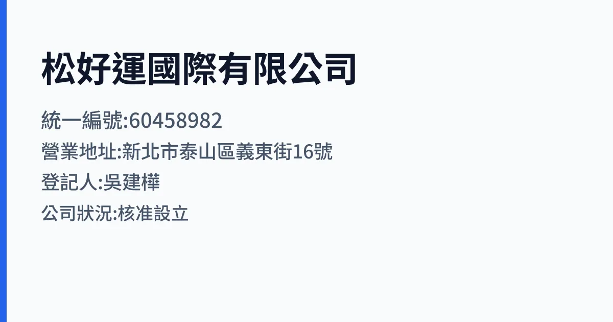松好運國際有限公司 - 統編 60458982(新北市) 公司登記資料與營業項目詳細圖表