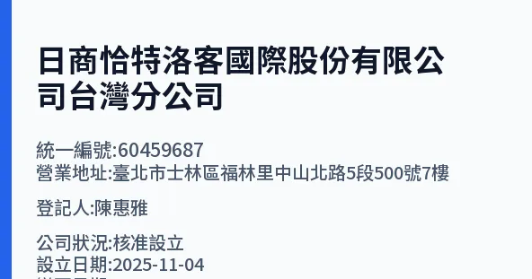 日商恰特洛客國際股份有限公司台灣分公司的照片-統編 60459687(臺北市) 公司登記資料與營業項目詳細圖表