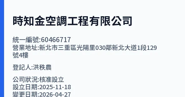時知金空調工程有限公司的照片-統編 60466717(新北市) 公司登記資料與營業項目詳細圖表