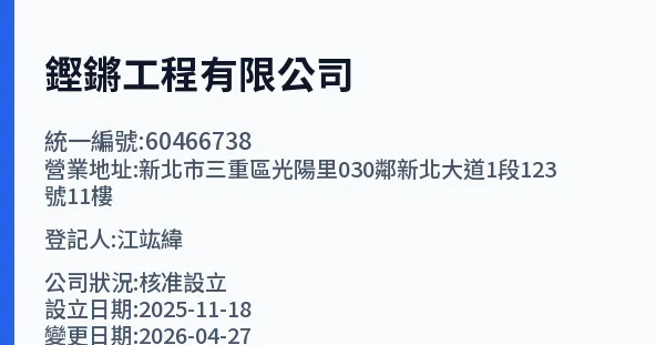 鏗鏘工程有限公司的照片-統編 60466738(新北市) 公司登記資料與營業項目詳細圖表