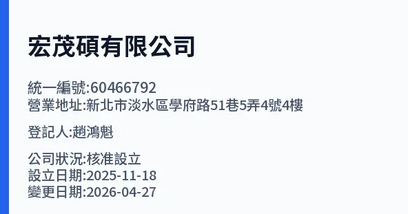 宏茂碩有限公司的照片-統編 60466792(新北市) 公司登記資料與營業項目詳細圖表