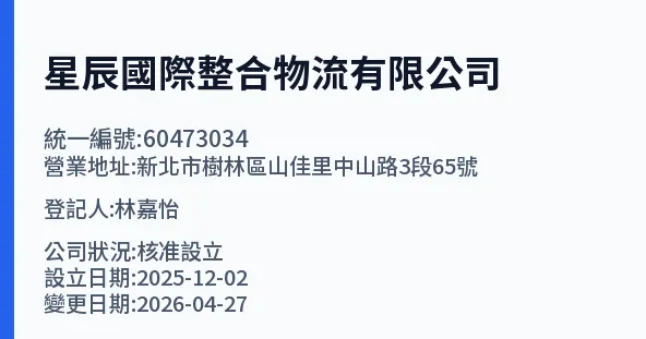 星辰國際整合物流有限公司的照片-統編 60473034(新北市) 公司登記資料與營業項目詳細圖表