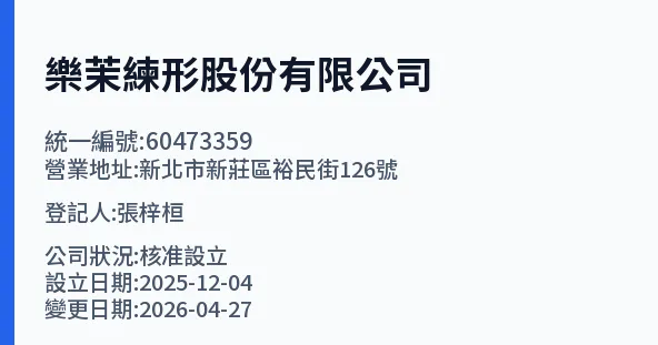 樂茉練形股份有限公司的照片-統編 60473359(新北市) 公司登記資料與營業項目詳細圖表