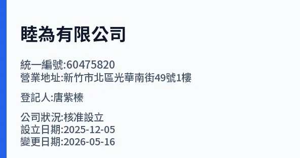 睦為有限公司的照片-統編 60475820(新竹市) 公司登記資料與營業項目詳細圖表