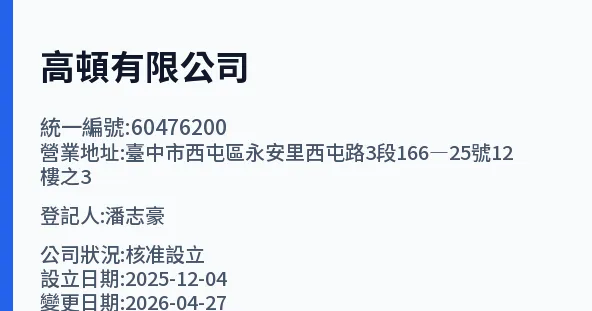 高頓有限公司的照片-統編 60476200(臺中市) 公司登記資料與營業項目詳細圖表